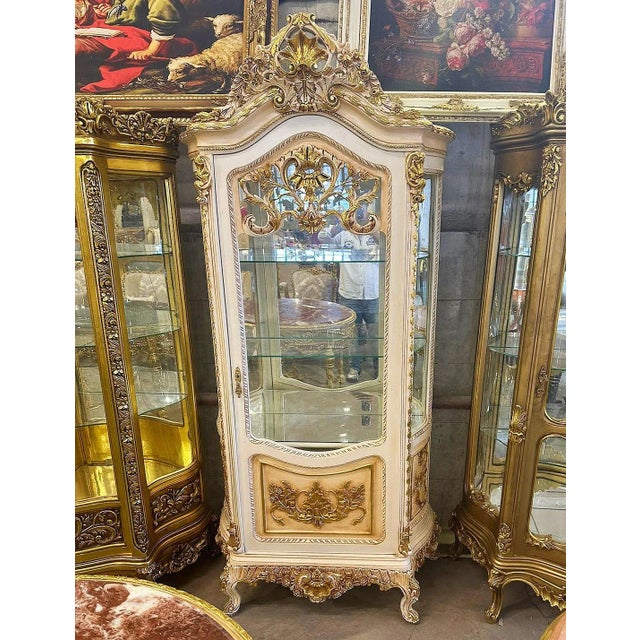Rococo Style White and Gold Vitrine Cabinet | Chairish