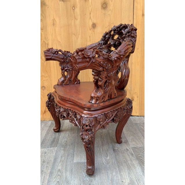1950s Vintage Japanese Carved Floral Accent Chair | Chairish