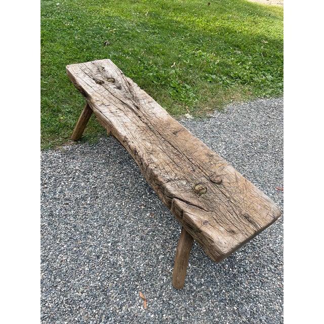 Primitive 3.5" Solid Wood Rustic Bench Table | Chairish