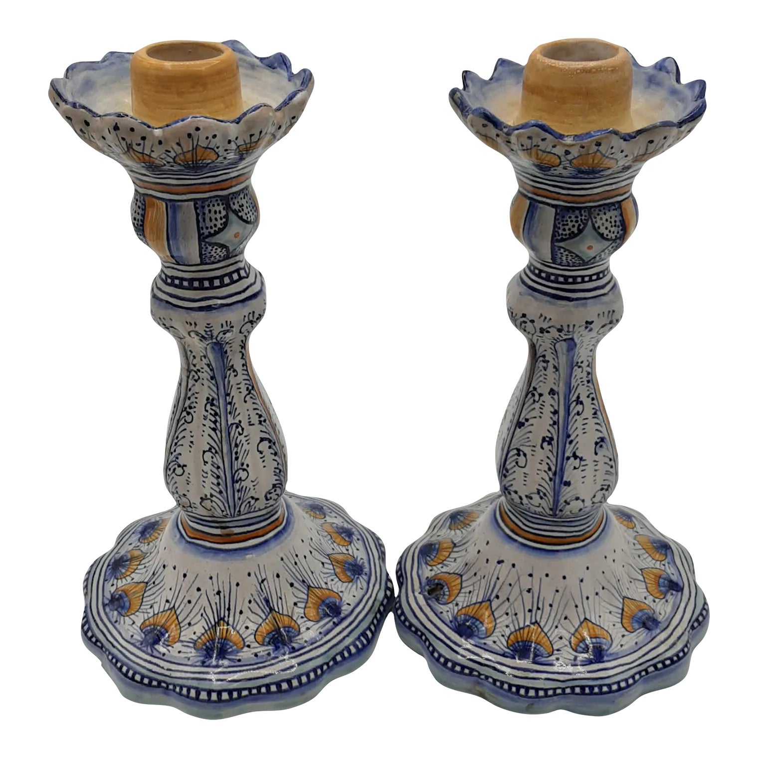 Mid Century Hand-Painted Italian Candle Sticks- a Pair | Chairish