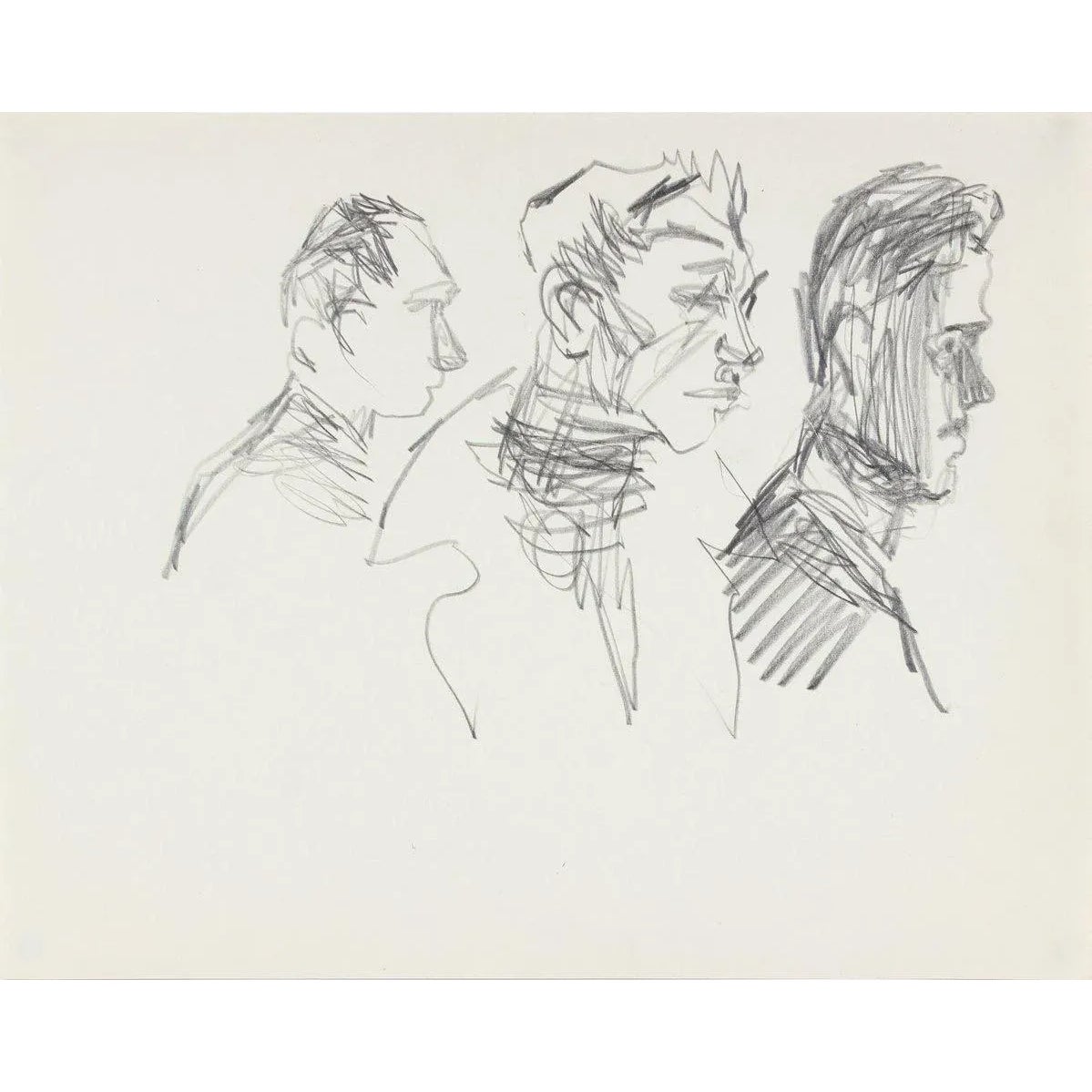Three Modernist Faces 1940-50s Graphite | Chairish
