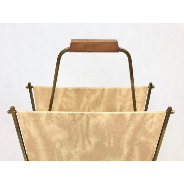 Vintage Brass & Vinyl Magazine Rack, 1970s | Chairish