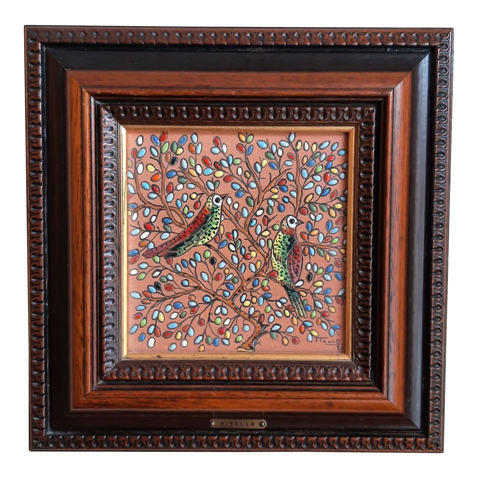 Spanish Tree of Life Bird Tile Relief Paint 3d Art Tello Spain | Chairish