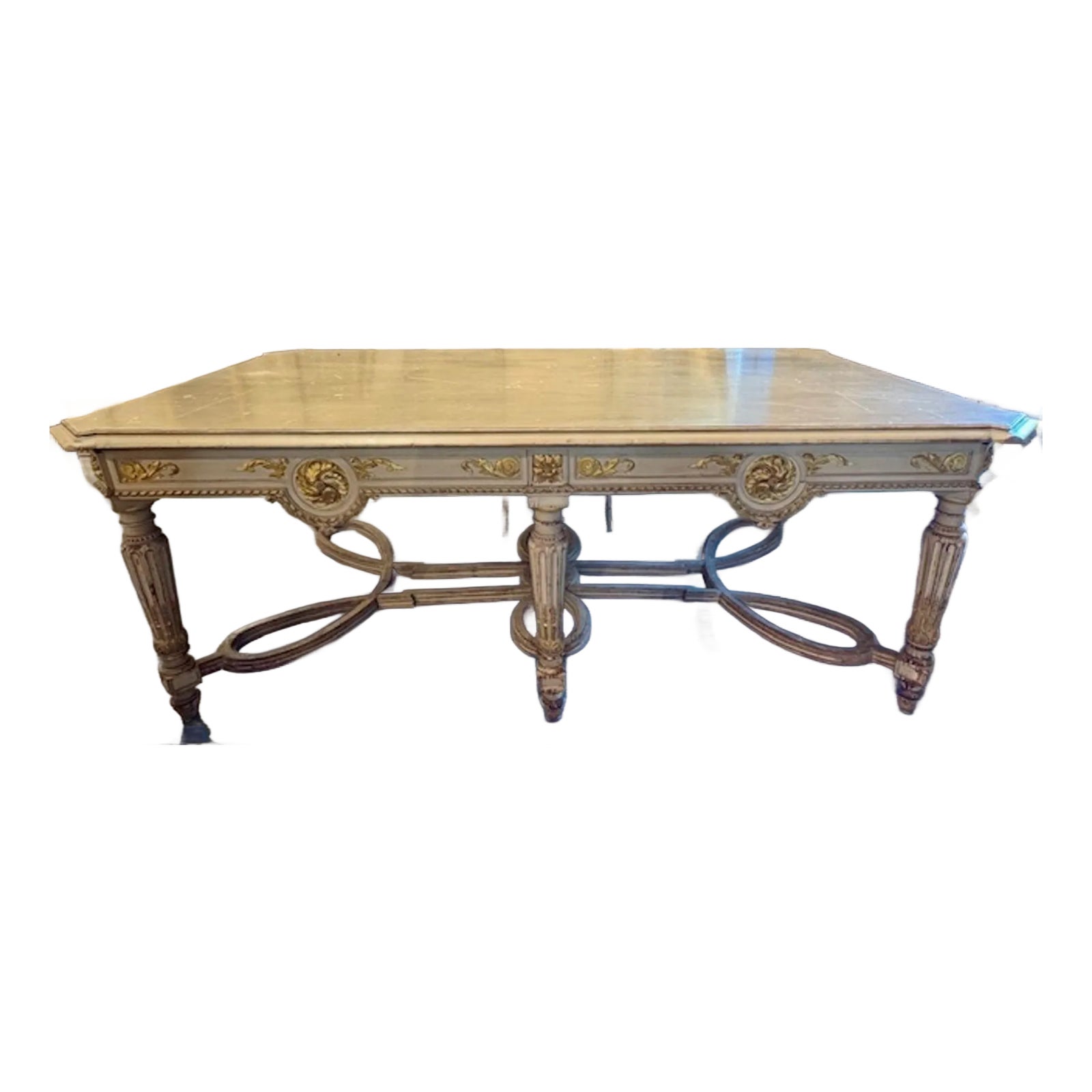 Antique French Louis XVI Carved and Parcel Gilt Center Table | Chairish
