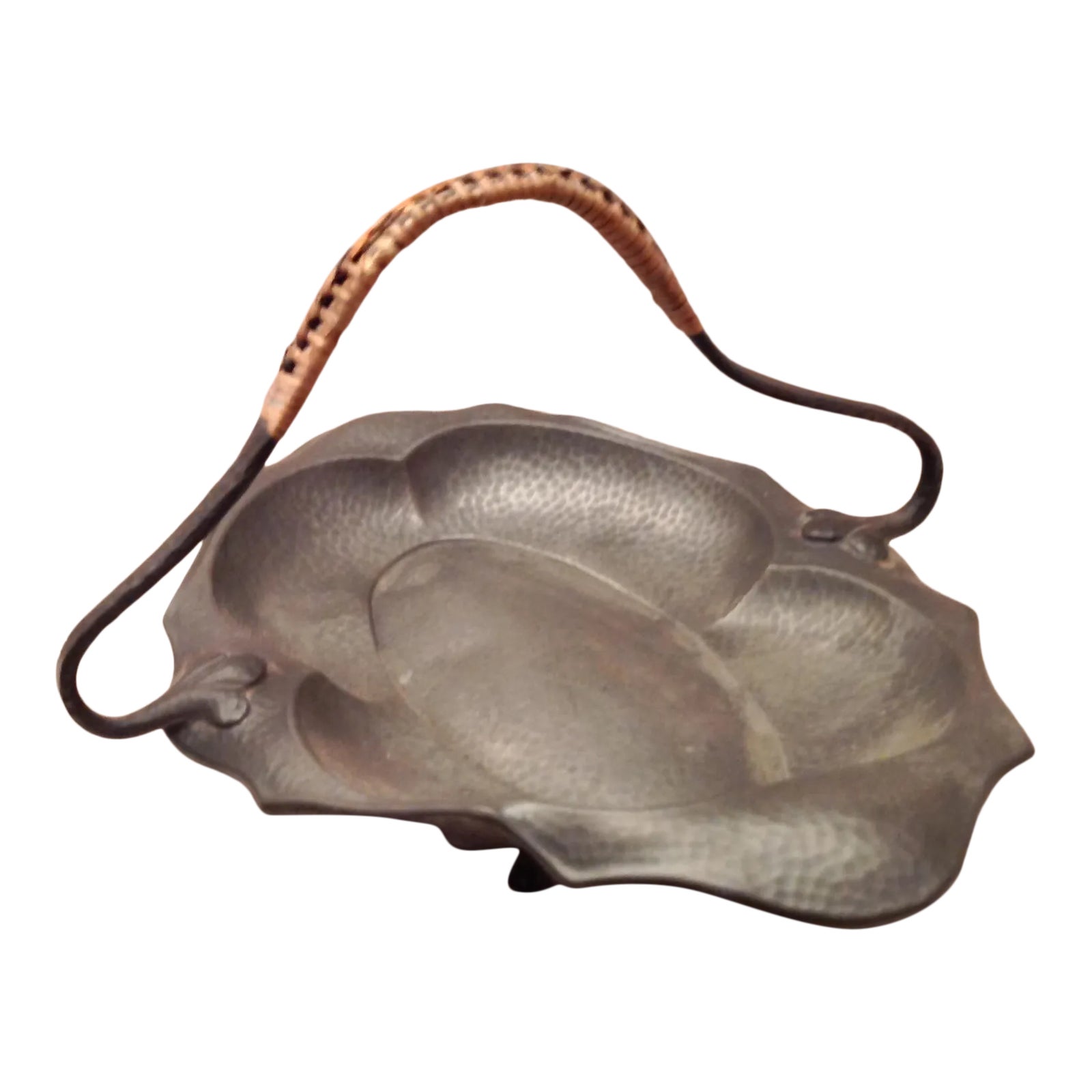 1920s Frank Cobb Arts & Crafts Movement Pewter Handled Basket | Chairish