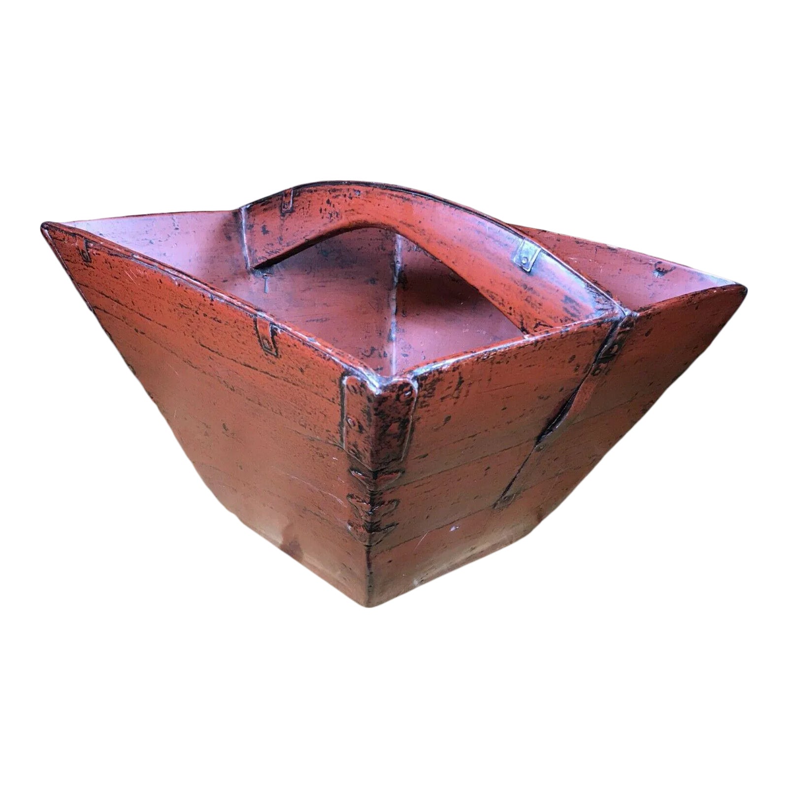 Antique Chinese Red Lacquered Elm Wood Rice Bucket | Chairish