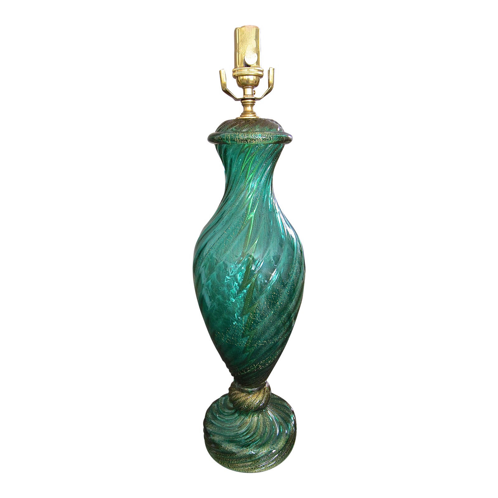 Murano Emerald Green & Gold Glass Table Lamp | Chairish