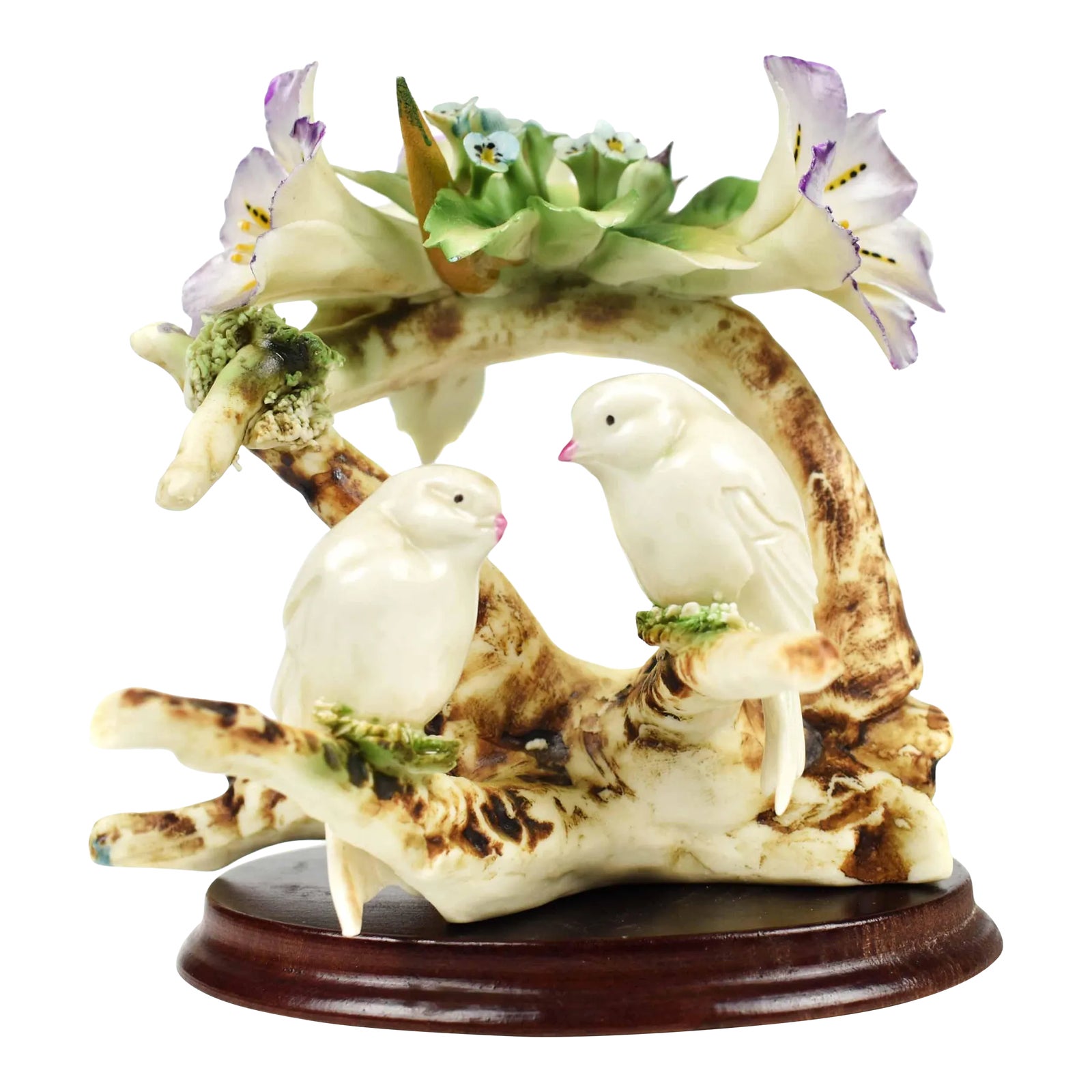 Vintage Italian Capodimonte Porcelain 2 Love Chickadee Birds Sitting on ...