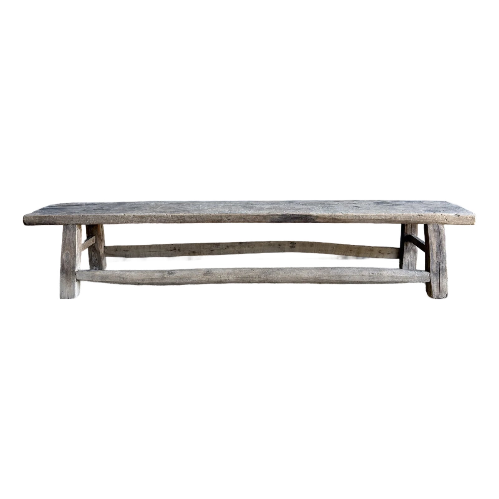 Late 20th Century Reclaimed Elm Wood Low Bench 66" | Chairish