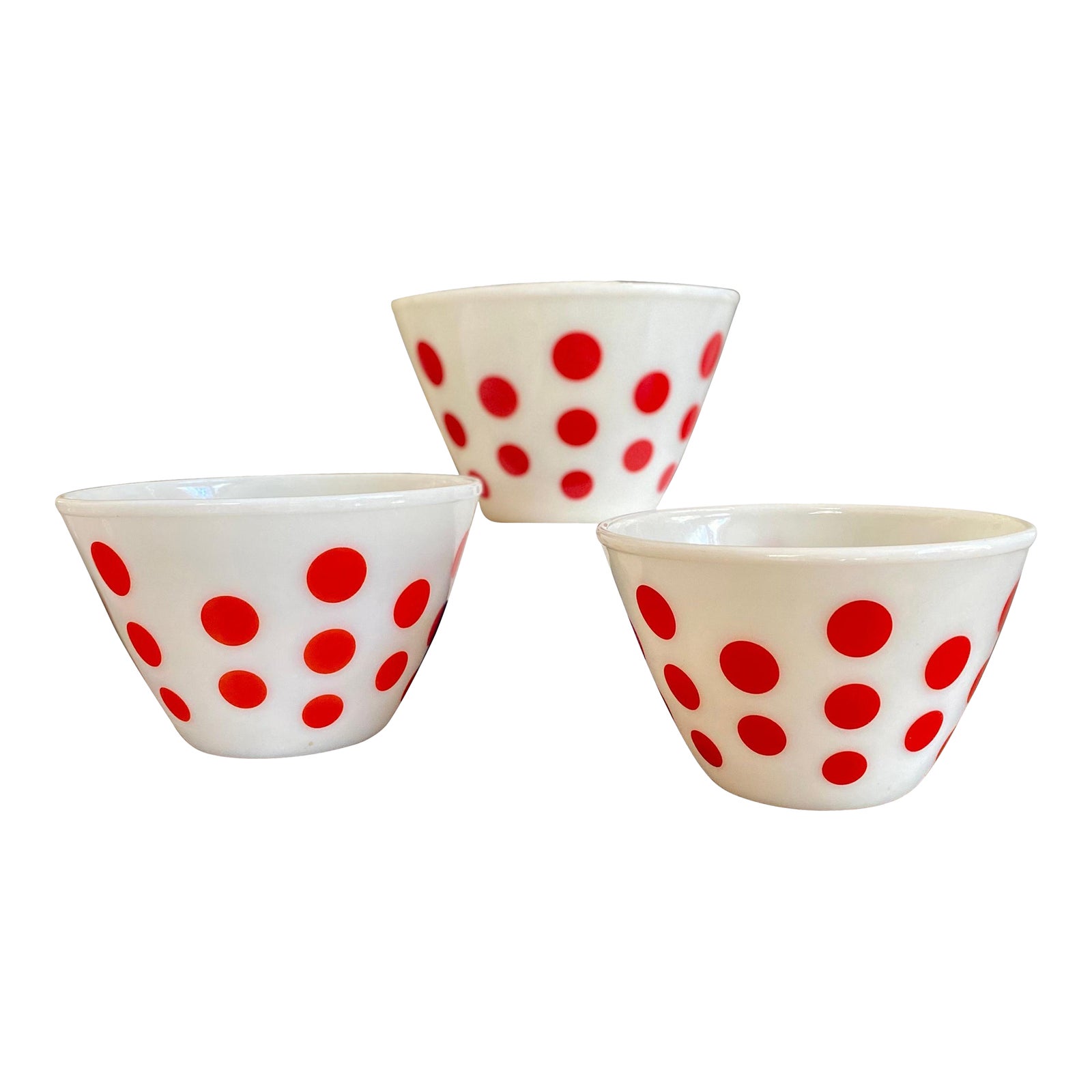 Set of 3 Mid Century Pyrex Glass Bowls, Fire King Brand- Red Dot decor ...