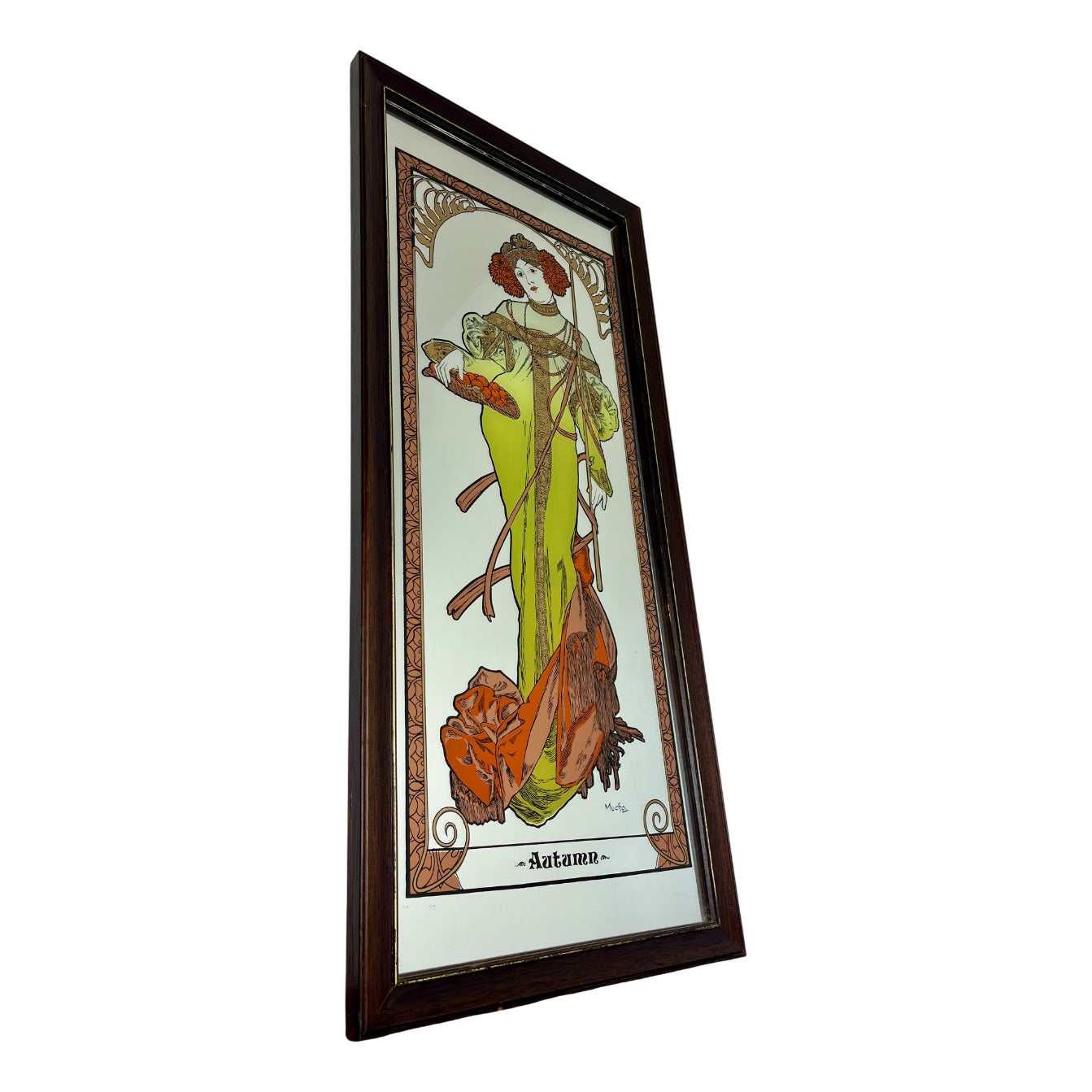 Art Nouveau Mucha Autumn Picture Mirror, 1970s | Chairish