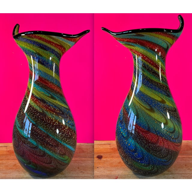 18 Inch Tall Multicolor Art Glass Vase | Chairish