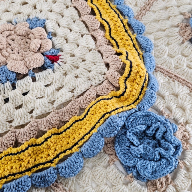 Rosettes Afghan Lap Blanket Crocheted | Chairish