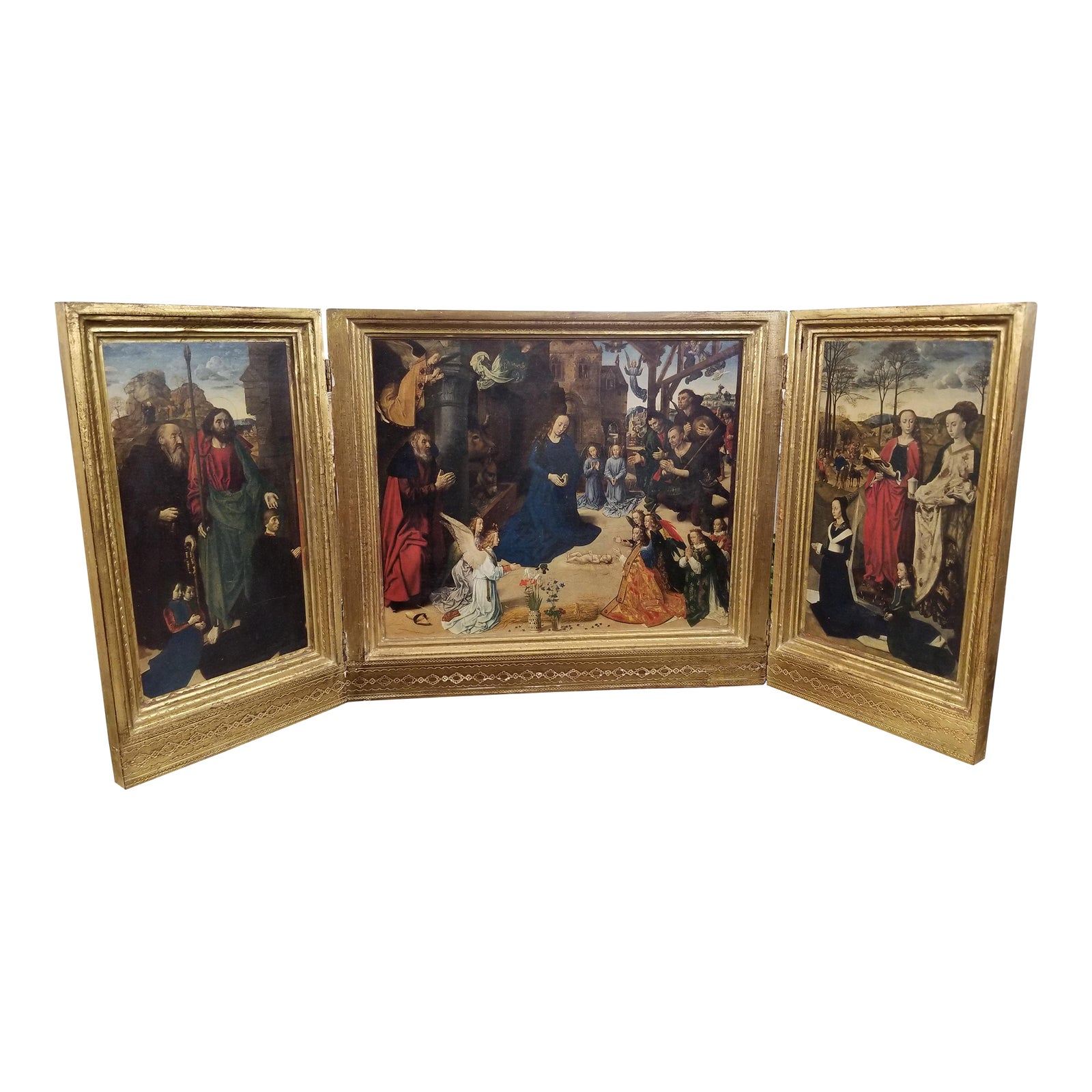 Large Antique Italian Florentine Religious Portinari Triptych by Hugo Van Der Goes | Chairish