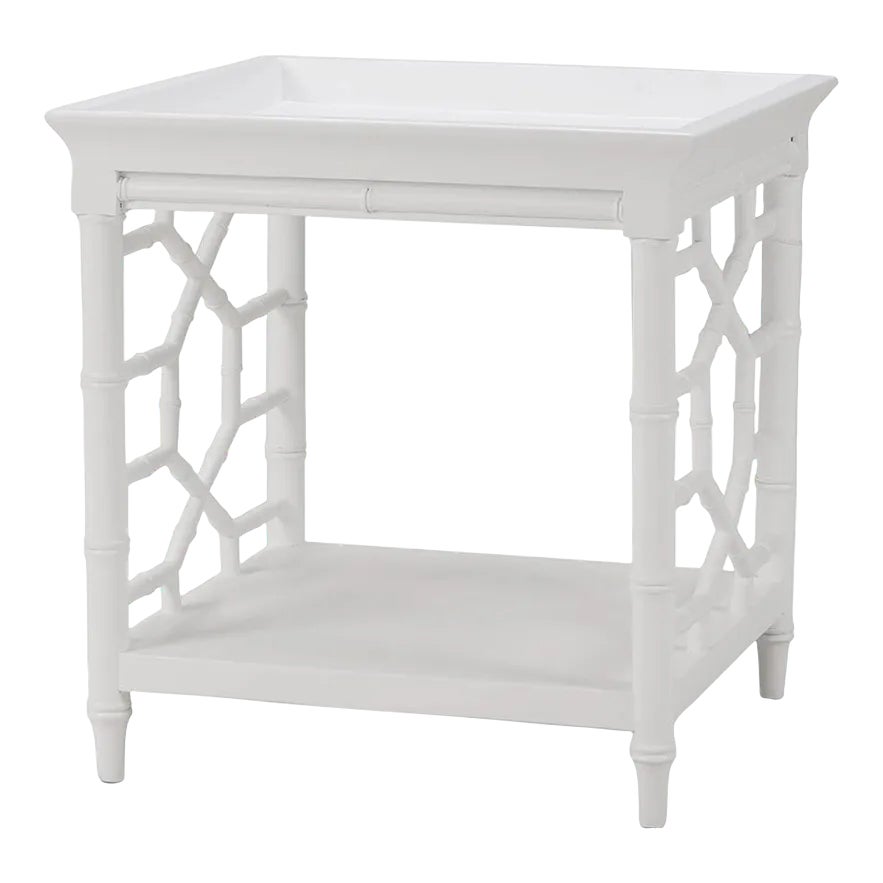 Mid Century Faux Bois White Accent Table | Chairish