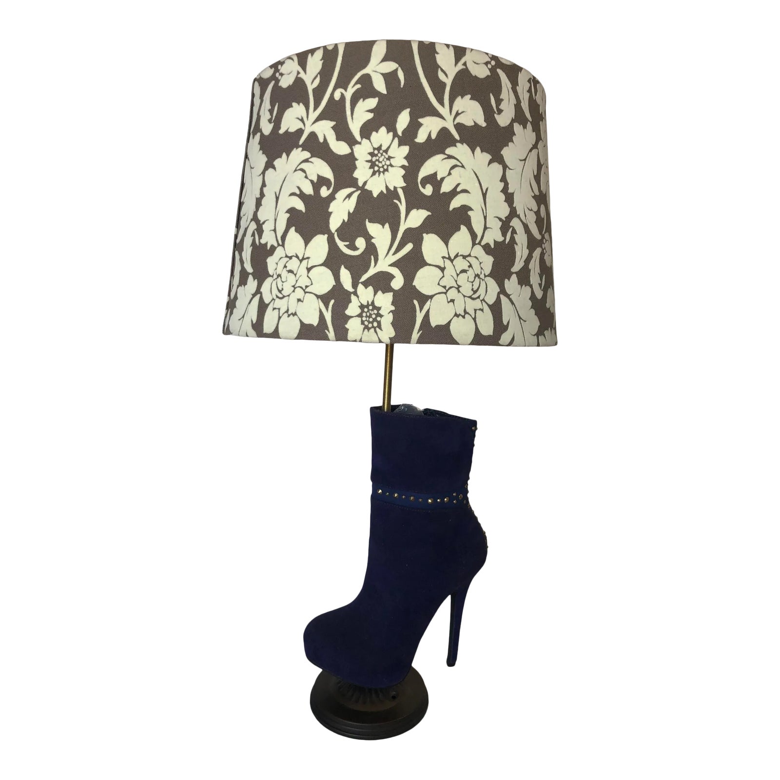 Purple Stiletto High Heel Boot Table Lamp With Floral Lamp Shade | Chairish
