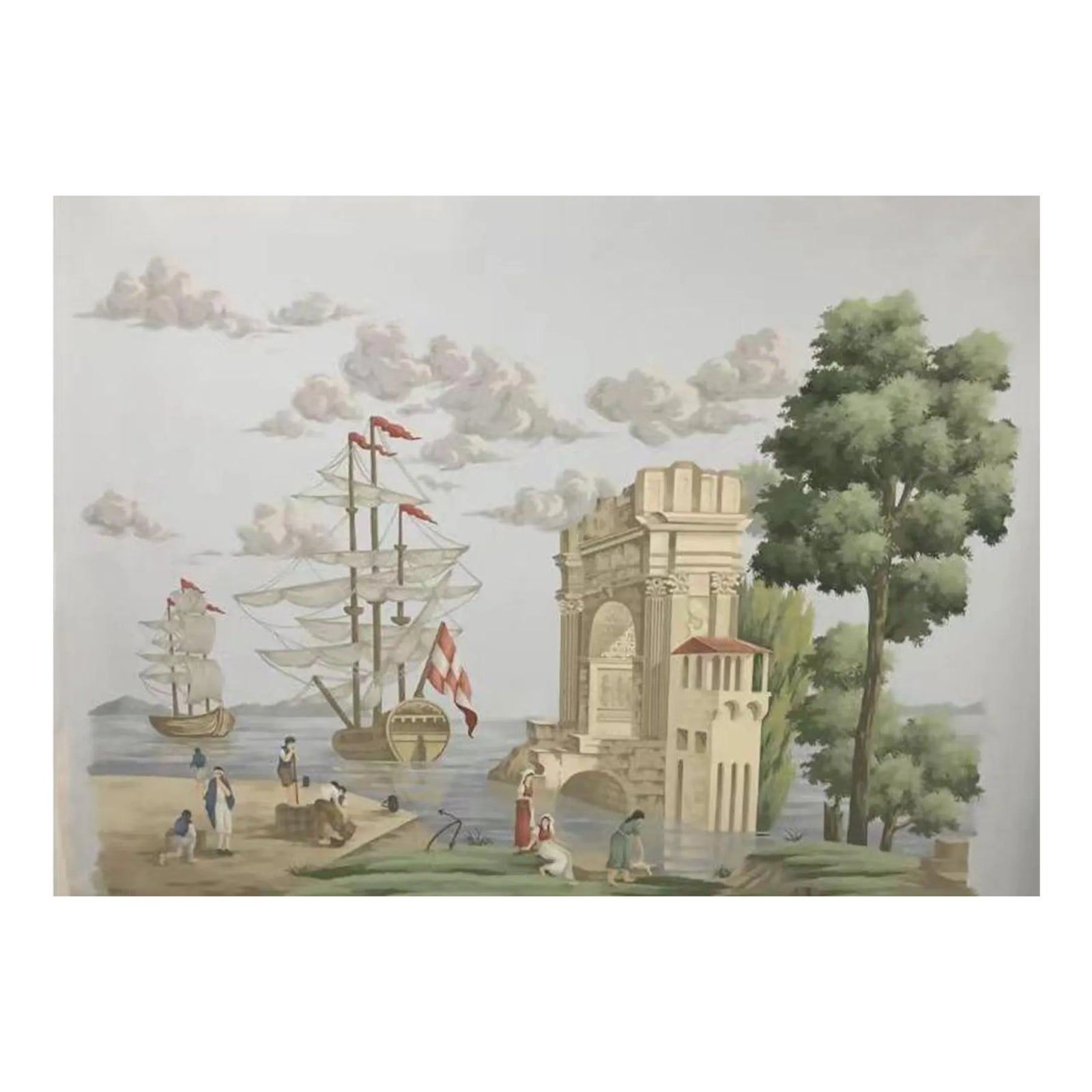 Hand Painted Panoramic Mural Wallpaper on Scenic Paper Panel - 4 Panels ...