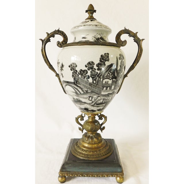 Vintage Mark Roberts Black & White Porcelain Solid Brass & Marble Urn ...