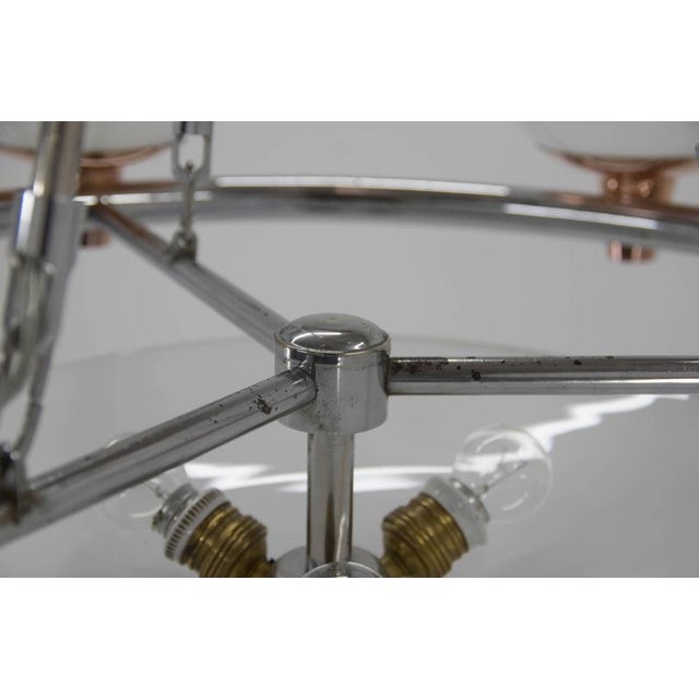 Art Deco Chandelier in Chrome, Copper & Opaline Glass, Czech, 1930s ...