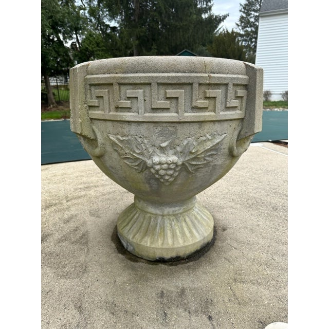 Large Vintage Stone Grape & Greek Key Planter | Chairish