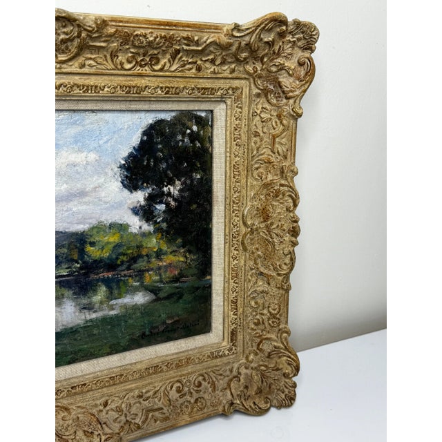 1920s Impressionist Oil Painting Fishing River Orne Normandy France by ...