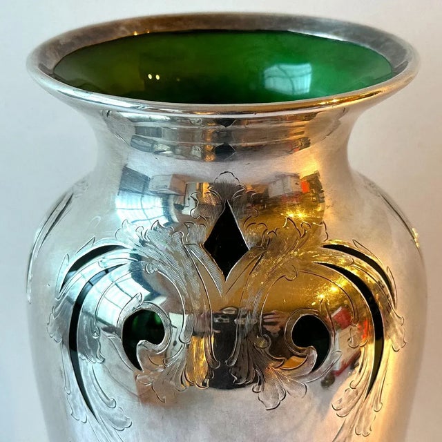 Large American Steuben Emerald Glass and Alvin Sterling Silver Deposit ...