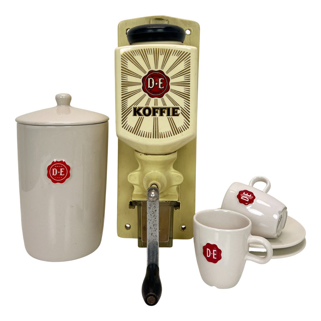 Dutch Wall Coffee Grinder with Cups and Container, 1950s, Set of 6 ...