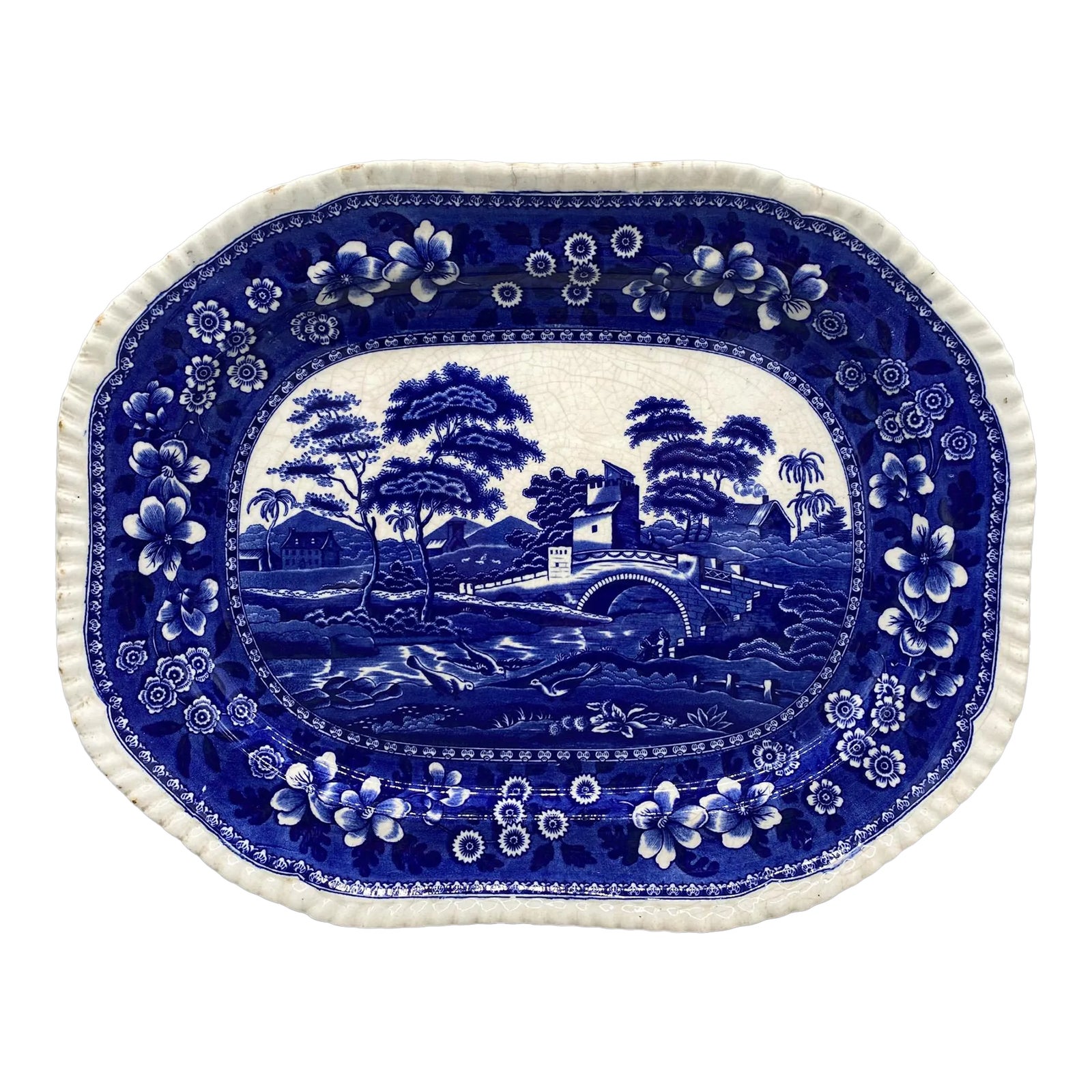 Antique English Copeland Spode's Tower Blue and White Platter | Chairish