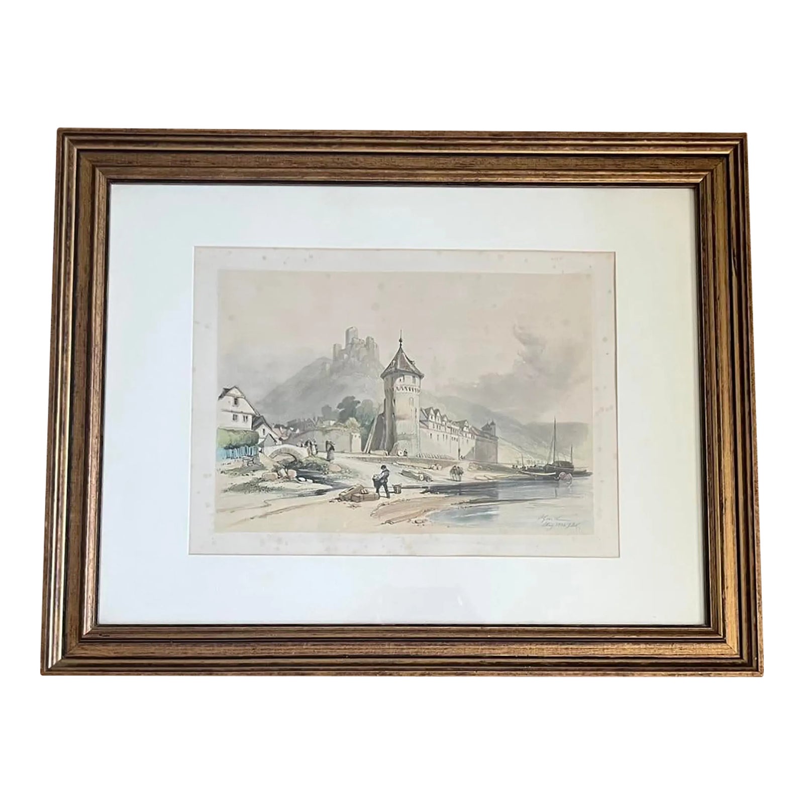 Framed Antique Lithograph Print of St. Goar Church Castle Germany by ...