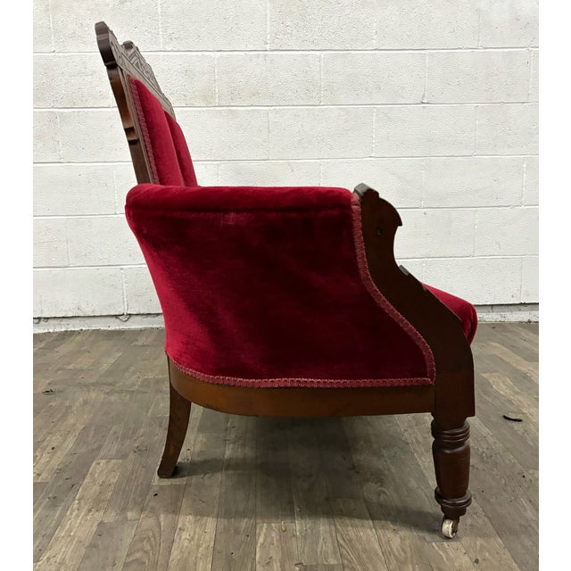 Antique 19th Century Victorian Eastlake Crushed Red Velvet Carved ...