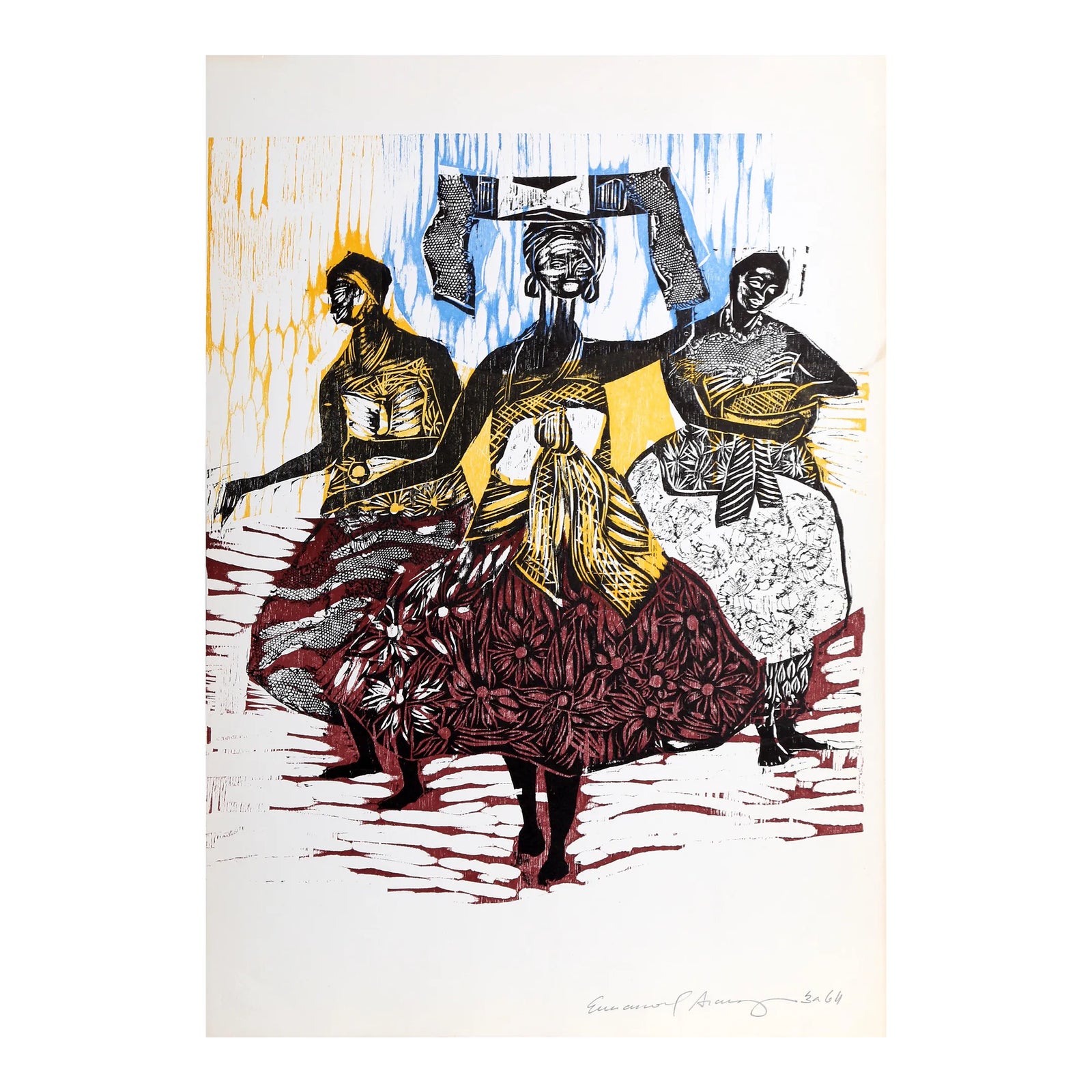 Three Women from the Bahia Portfolio, Emanoel Araujo Linocut, Signed in ...