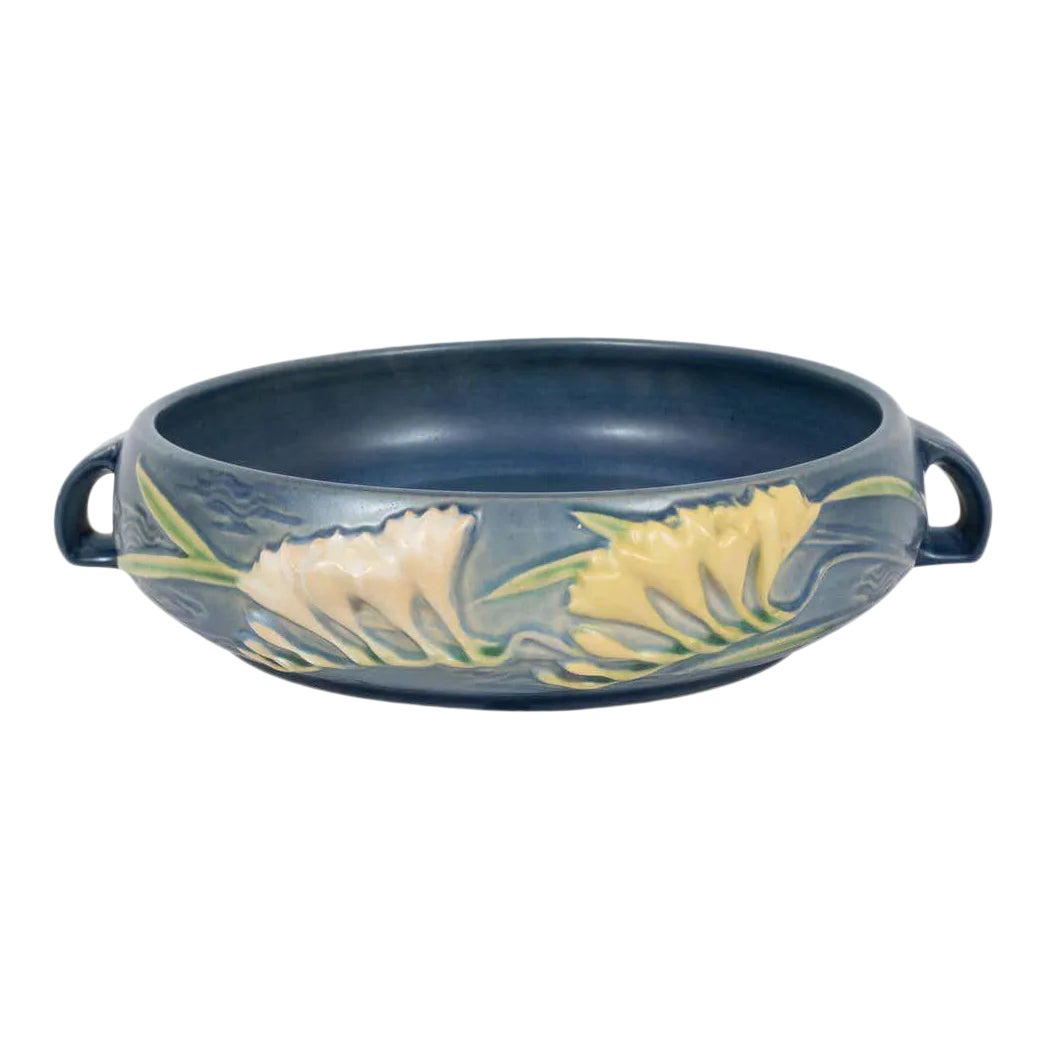 Art Deco Indigo Bowl with Lily of the Valleys Motif by Roseville | Chairish