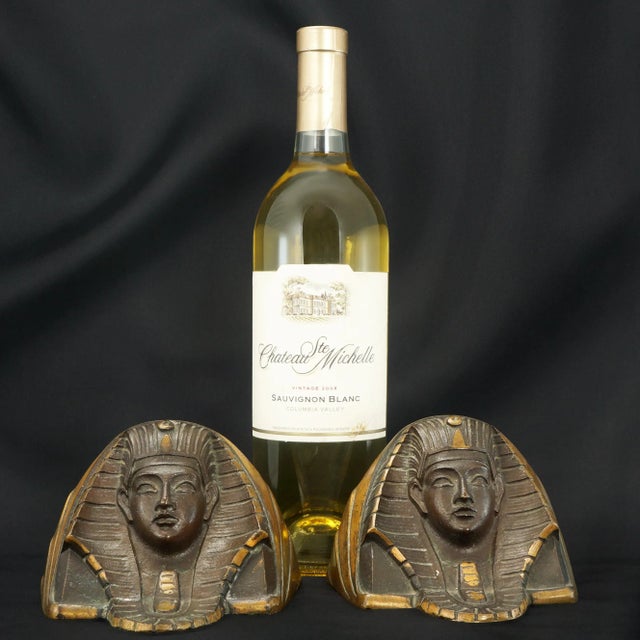 Pair of Egyptian Revival Pharaoh Face Bookends Gilded Bronze Circa 1935 ...