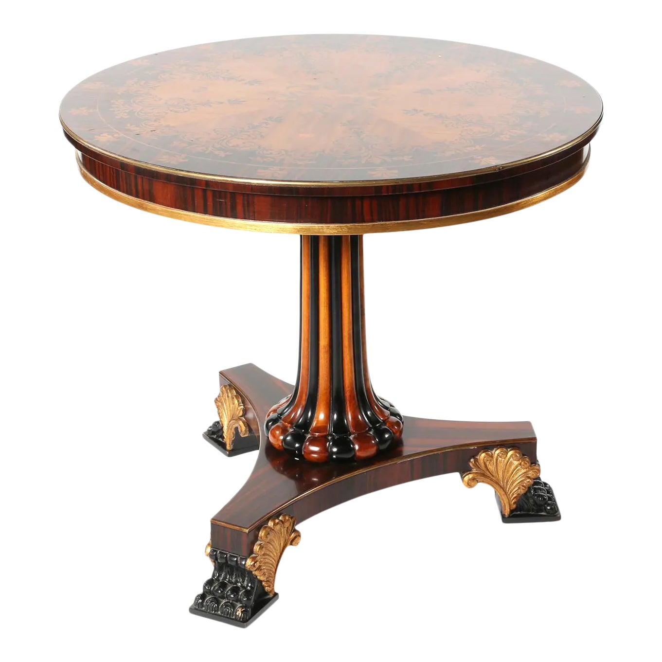 Round Shape Marquetry Top Pedestal Center Table | Chairish