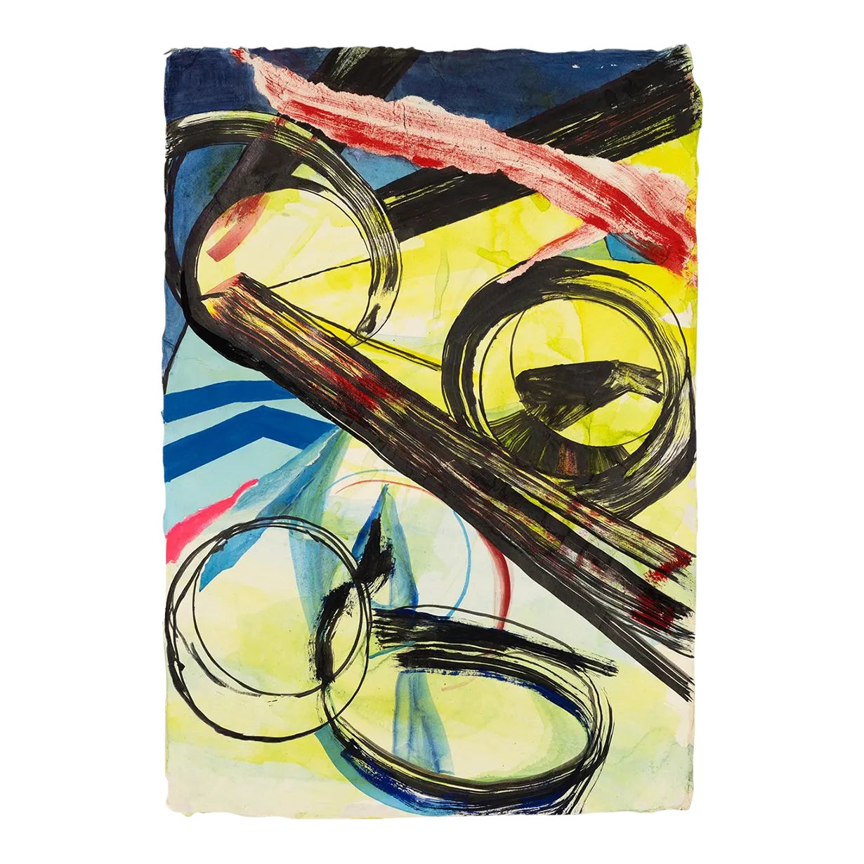 Contemporary Abstract Acrylic and Ink on Arches Paper Painting “Spheres ...