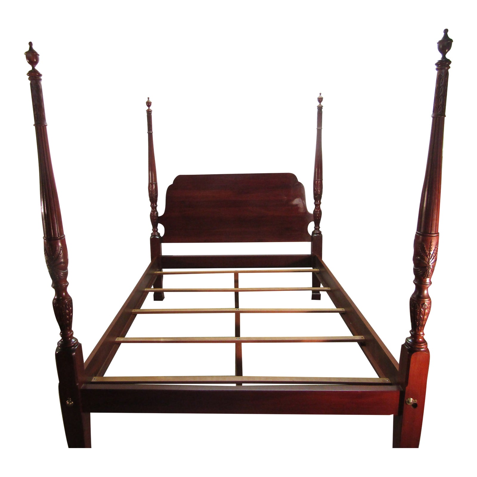 Knob Creek Solid Cherry Queen Size Rice Carved Poster Bed | Chairish