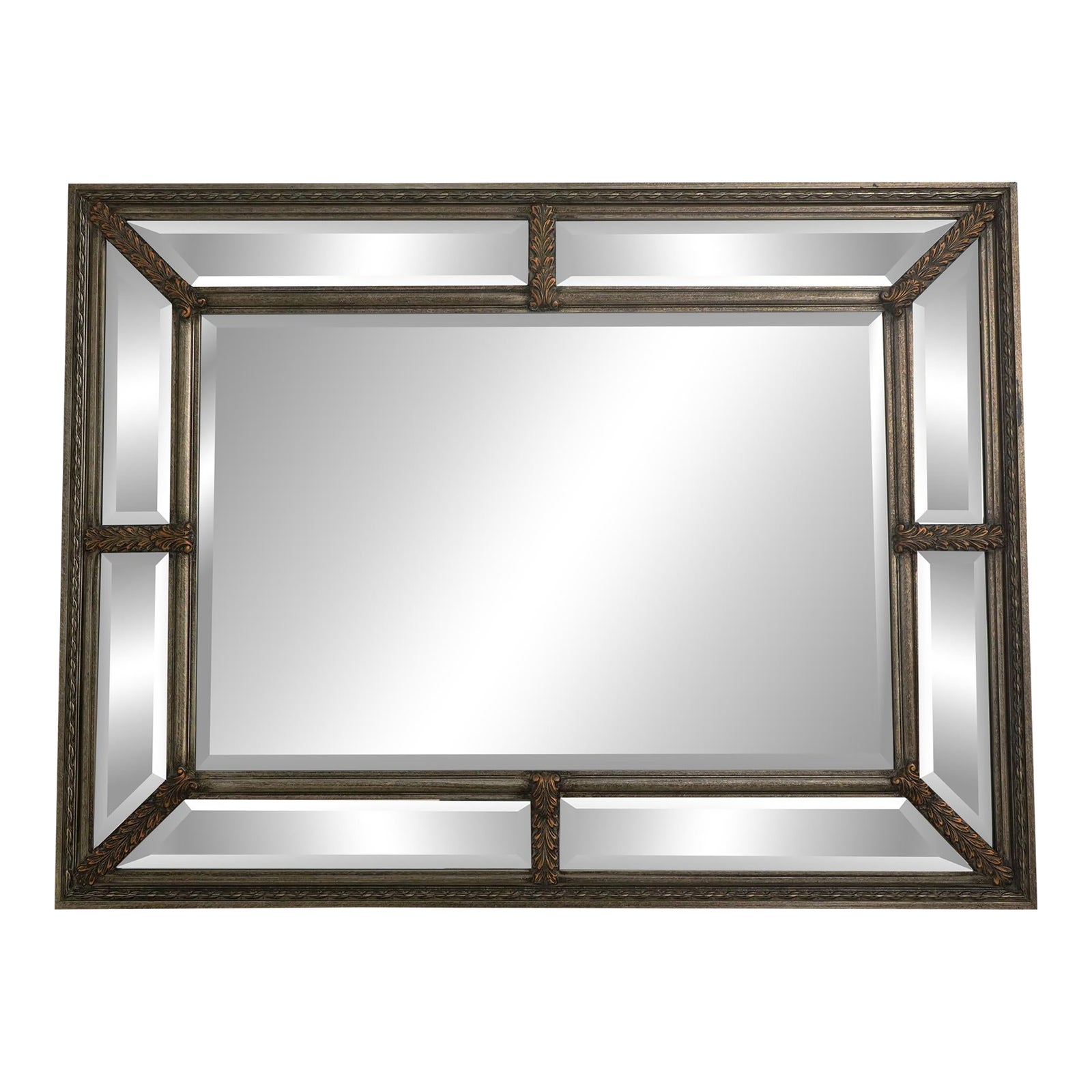 Uttermost Silver Finish Multi Beveled Panel Mirror | Chairish
