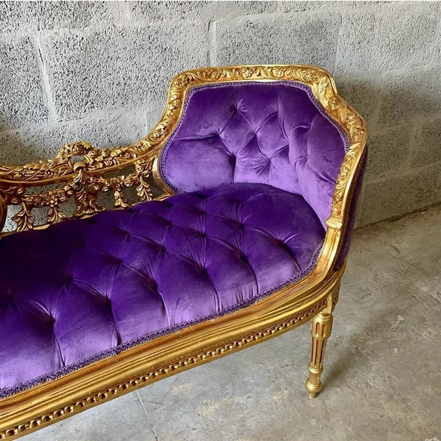 French Tufted Purple Velvet Bench | Chairish
