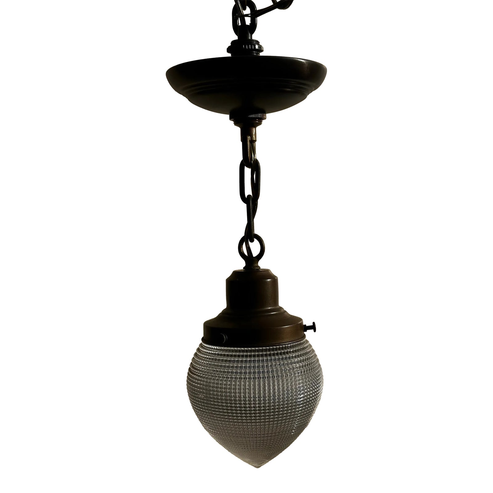 1910s Holophane Waffle Pattern Shade With Antique Brass Fixture | Chairish