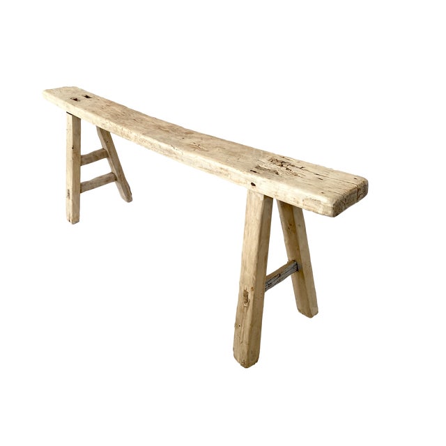 Rustic Elm Wood Long Bench | Chairish