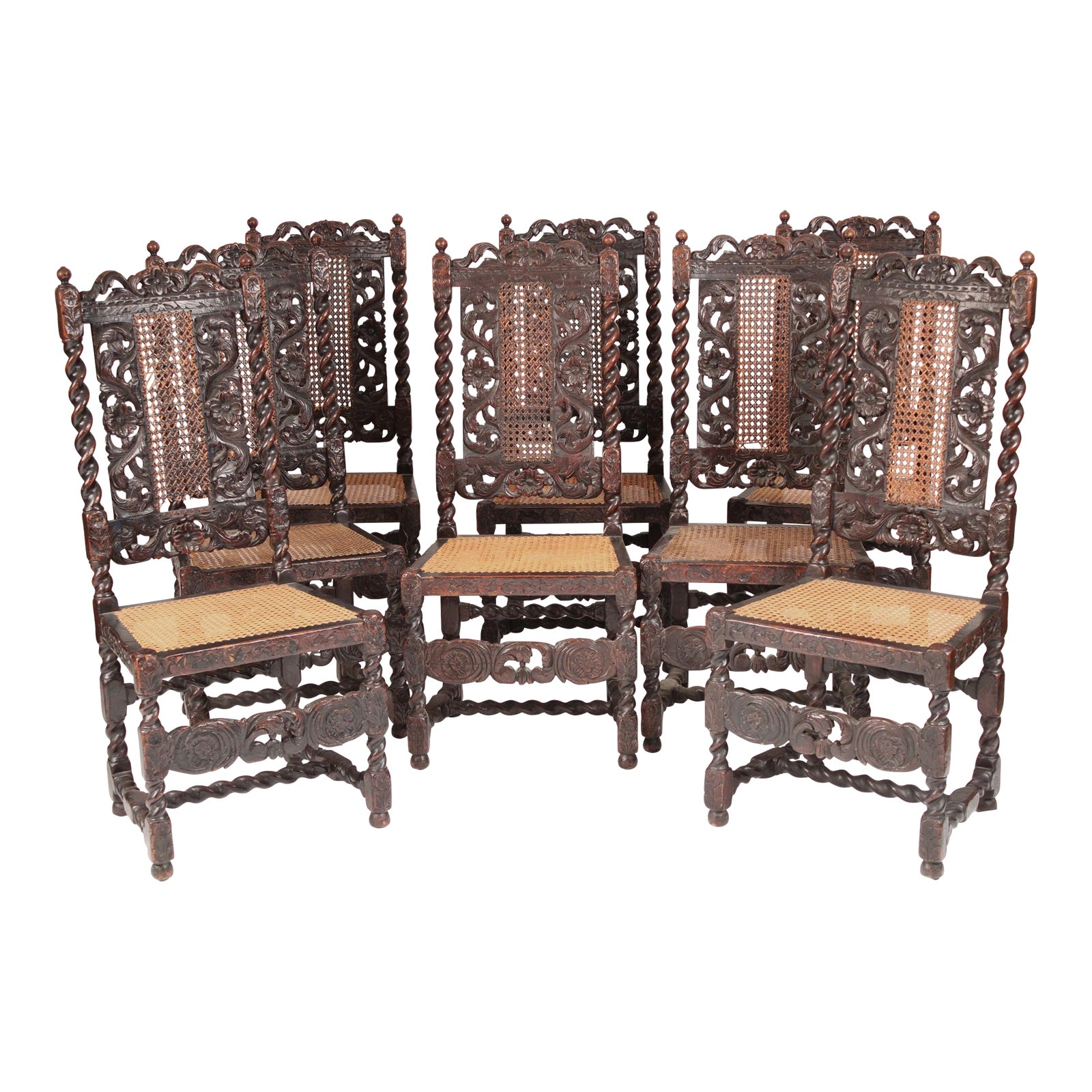 Set of 8 Jacobean Dining Chairs | Chairish