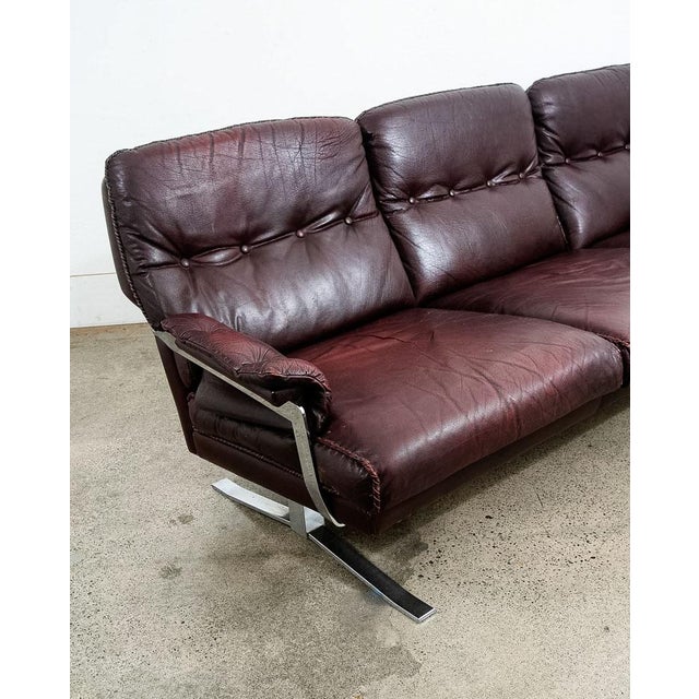 1960s Mid Century Danish Modern Sofa Couch Burgundy Chrome Leather ...