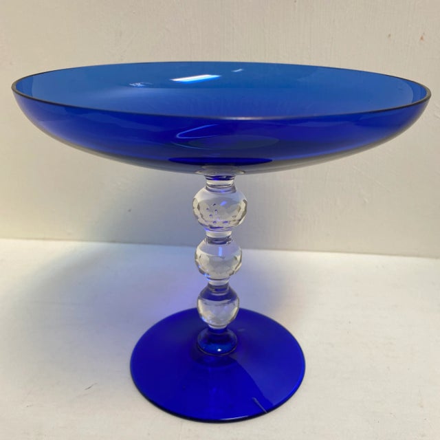 1930's Morgantown Cut Ball Stem Compote Cobalt Blue | Chairish