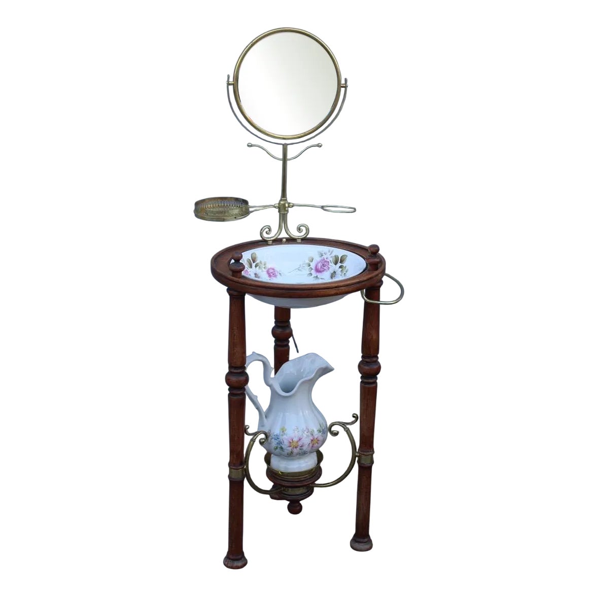 Bedroom Washstand with Basin, Pitcher, and Mirror | Chairish