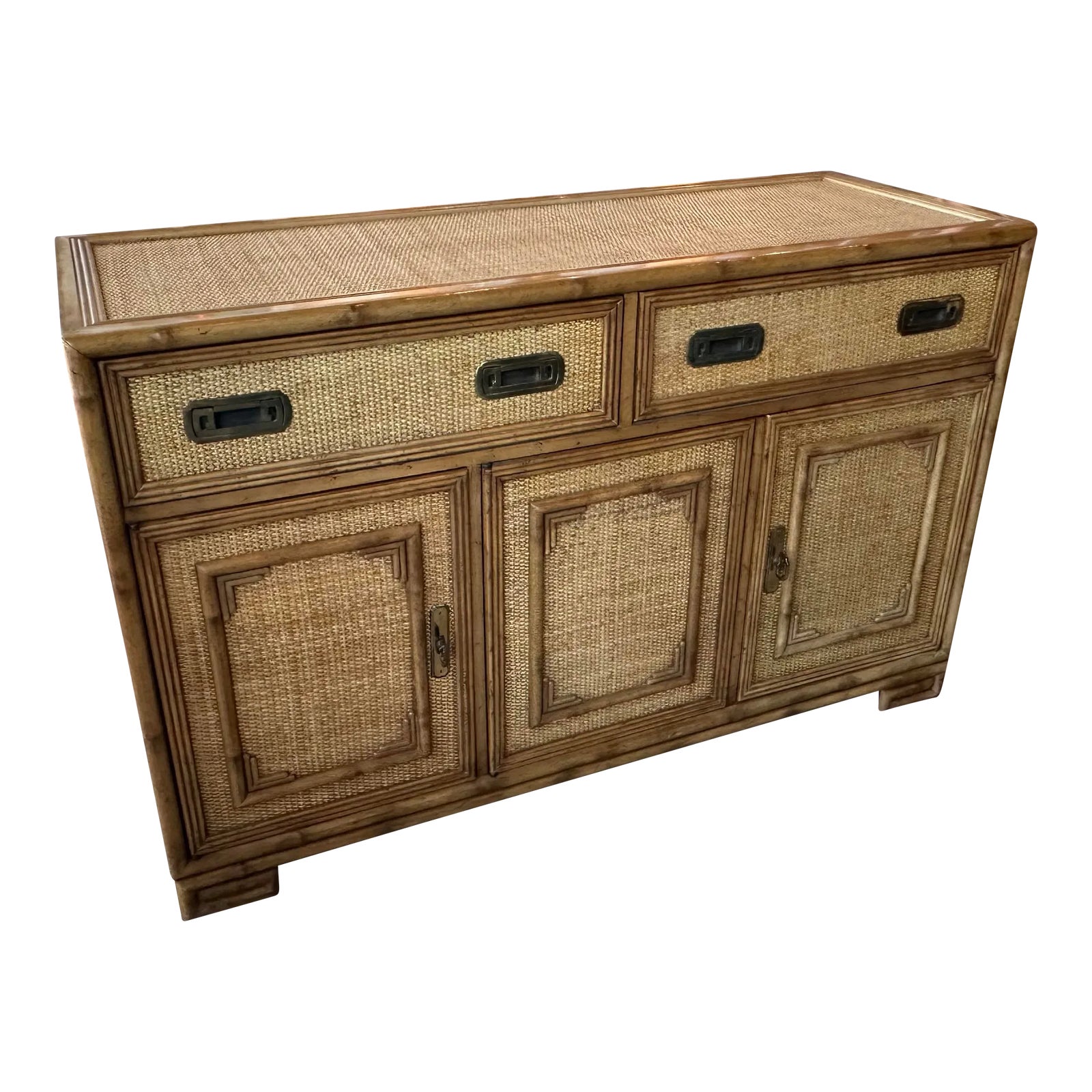 Vintage Drexel Woven Cane Bamboo Rattan Cabinet Credenza Buffet Dresser ...