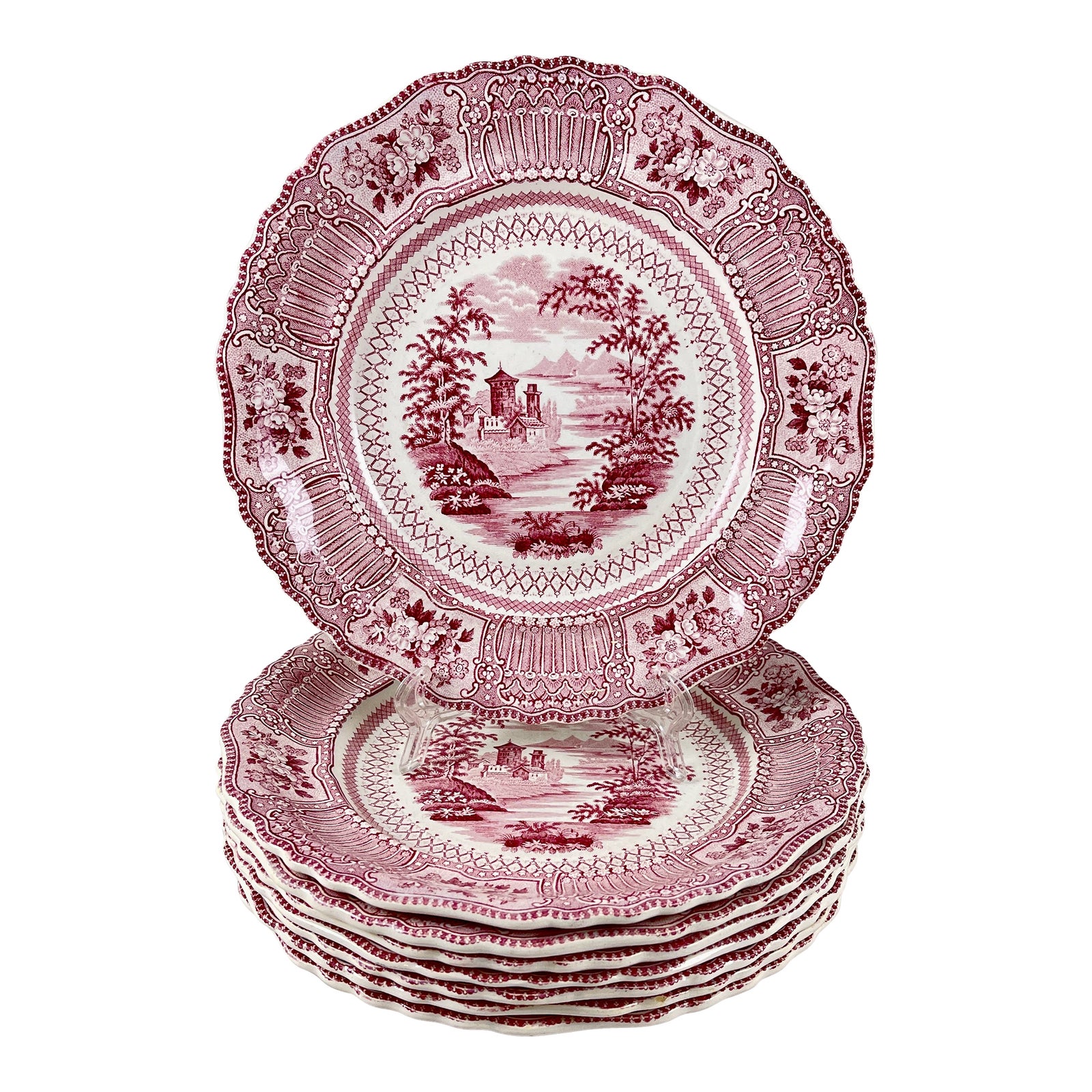 Ralph Stevenson Pink Transferware Dinner Plates, Cologne Pattern, Set ...