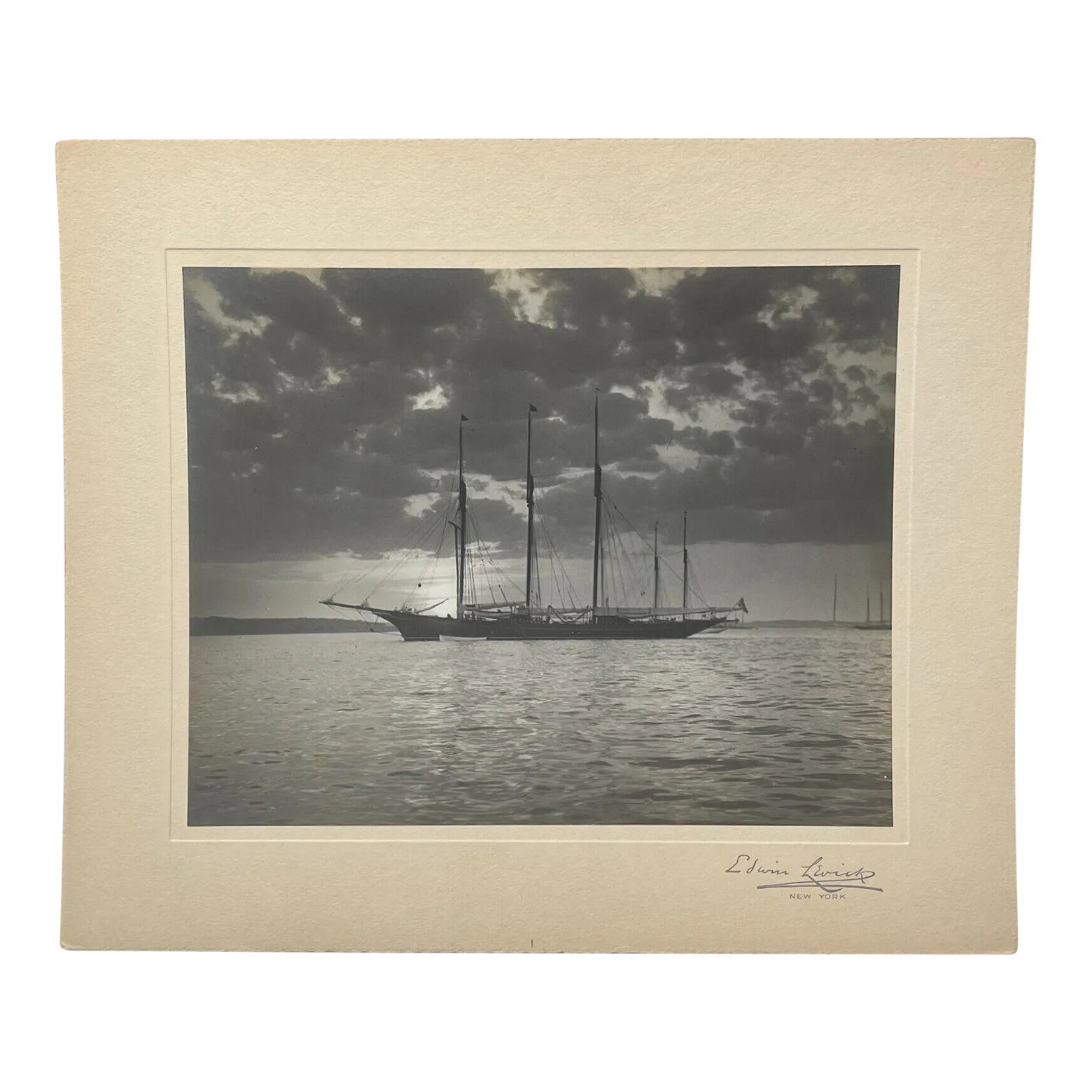 Original Edwin Levick '3 Masted Sailboat at Sunset' Gelatin Silver ...