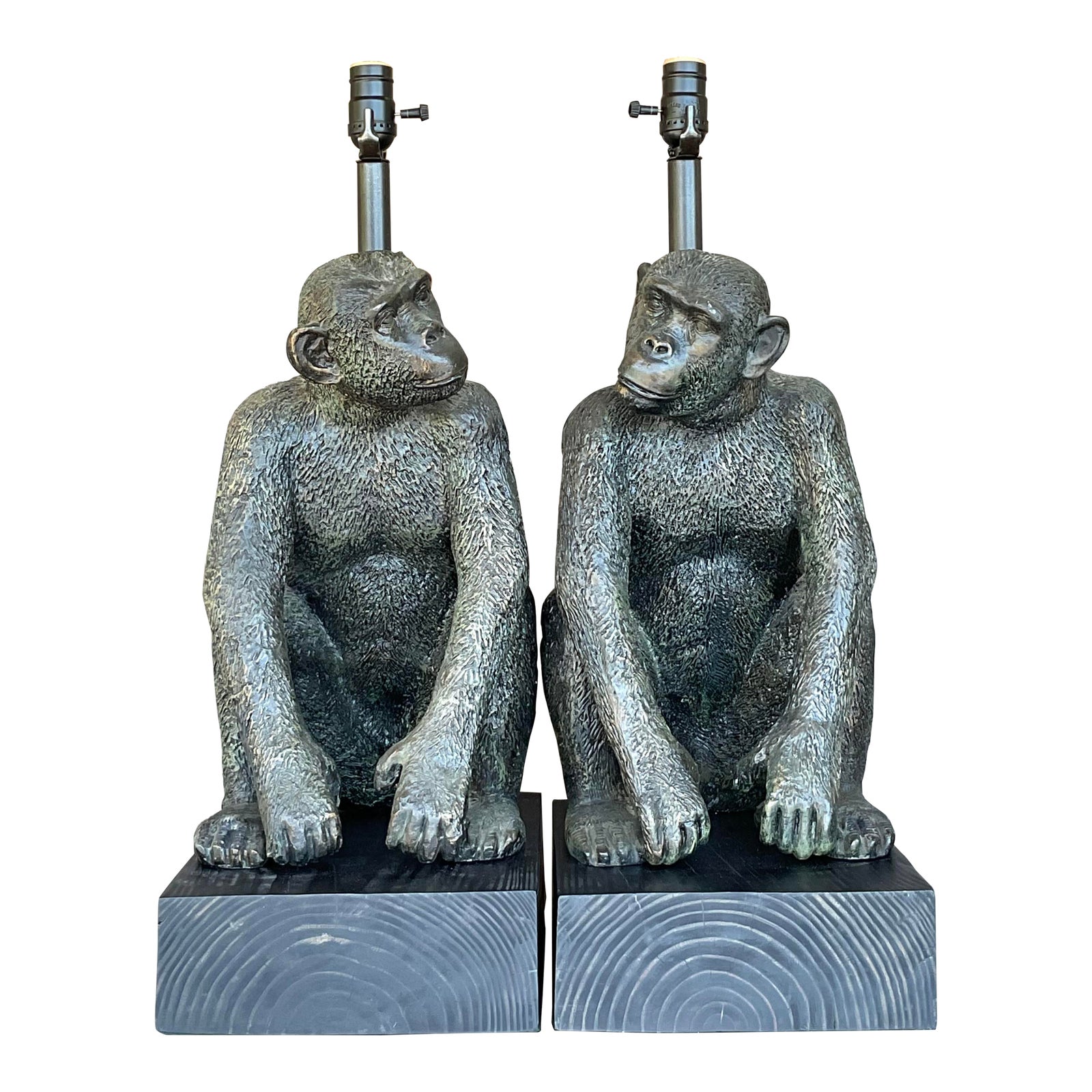 Vintage Boho Patinated Monkey Table Lamps - a Pair | Chairish