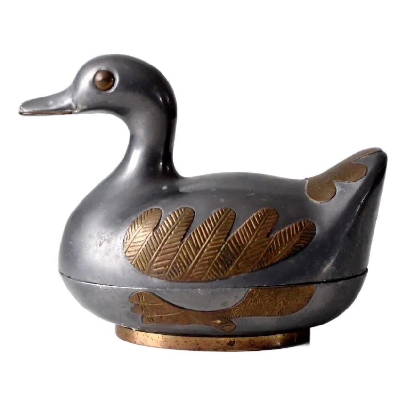 Vintage Pewter and Brass Duck Trinket Box | Chairish