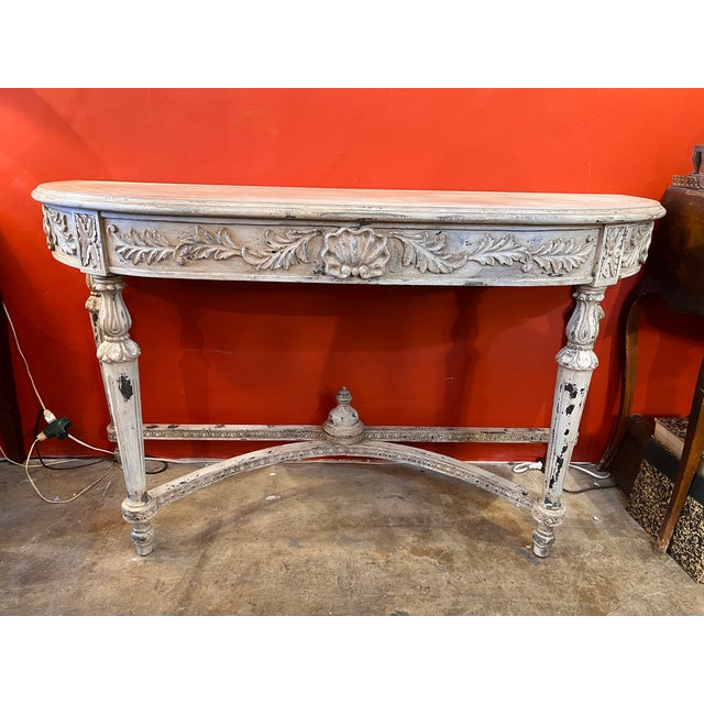 Large Neoclassical Console Table With Antique Grey Finish and Fine Wear ...